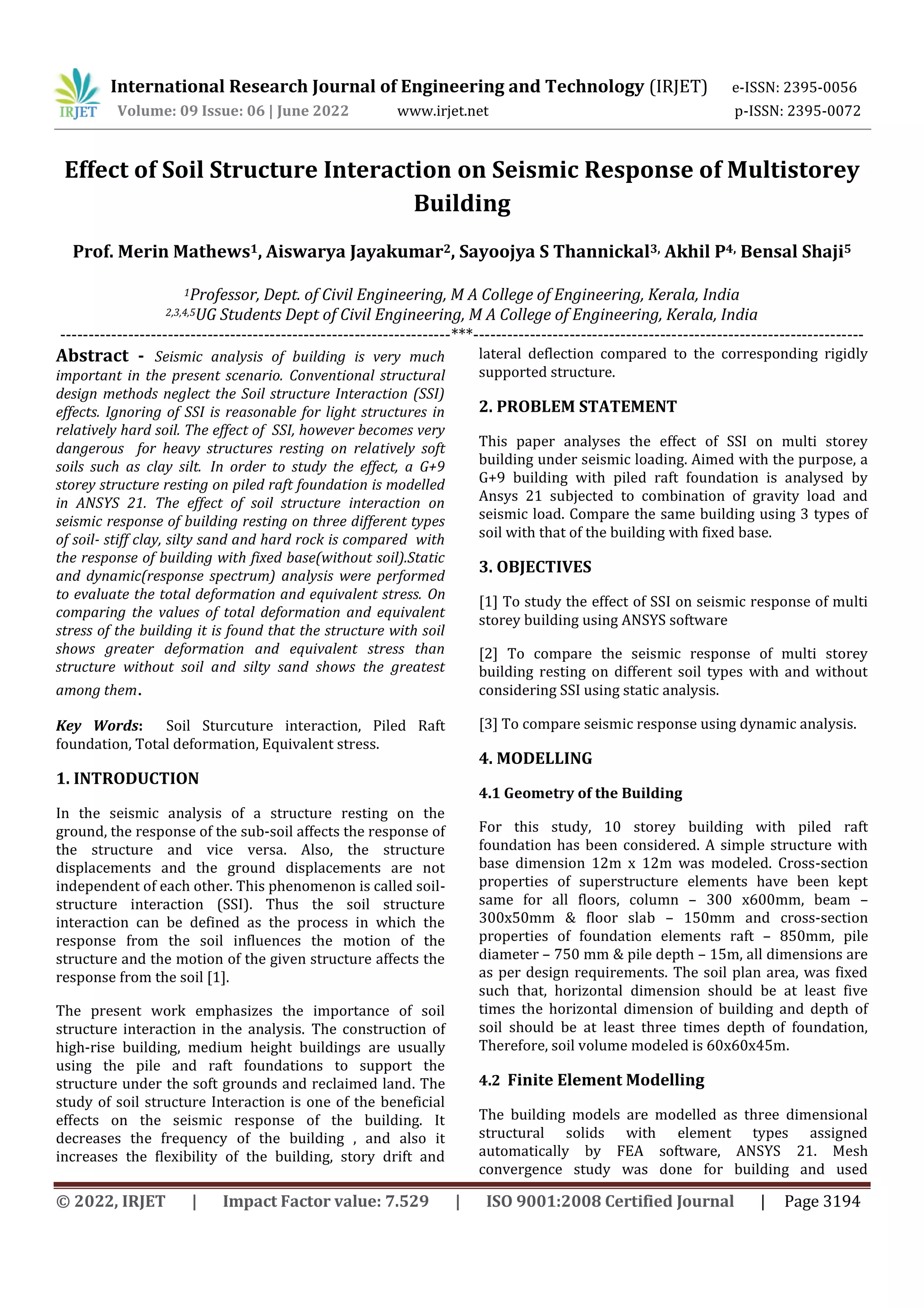 Effect of Soil Structure Interaction on Seismic Response of Multistorey Building | PDF