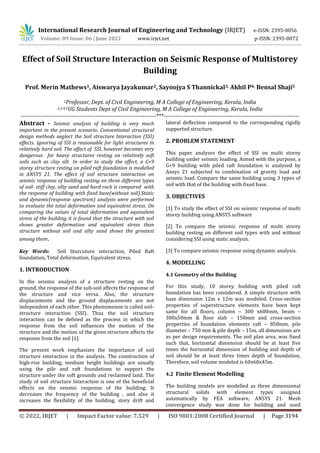 Effect of Soil Structure Interaction on Seismic Response of Multistorey ...