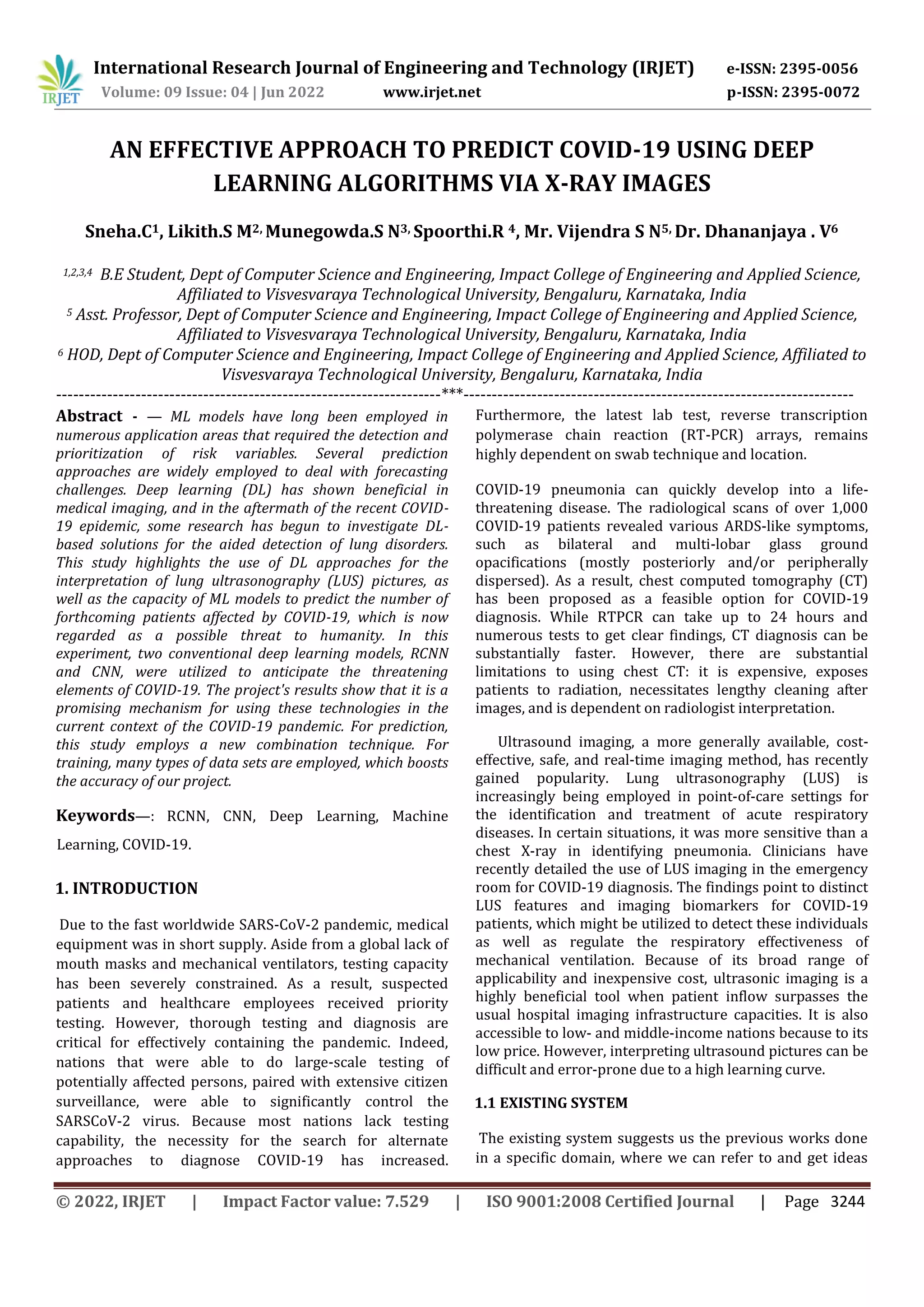 AN EFFECTIVE APPROACH TO PREDICT COVID-19 USING DEEP LEARNING ALGORITHMS VIA X-RAY IMAGES | PDF
