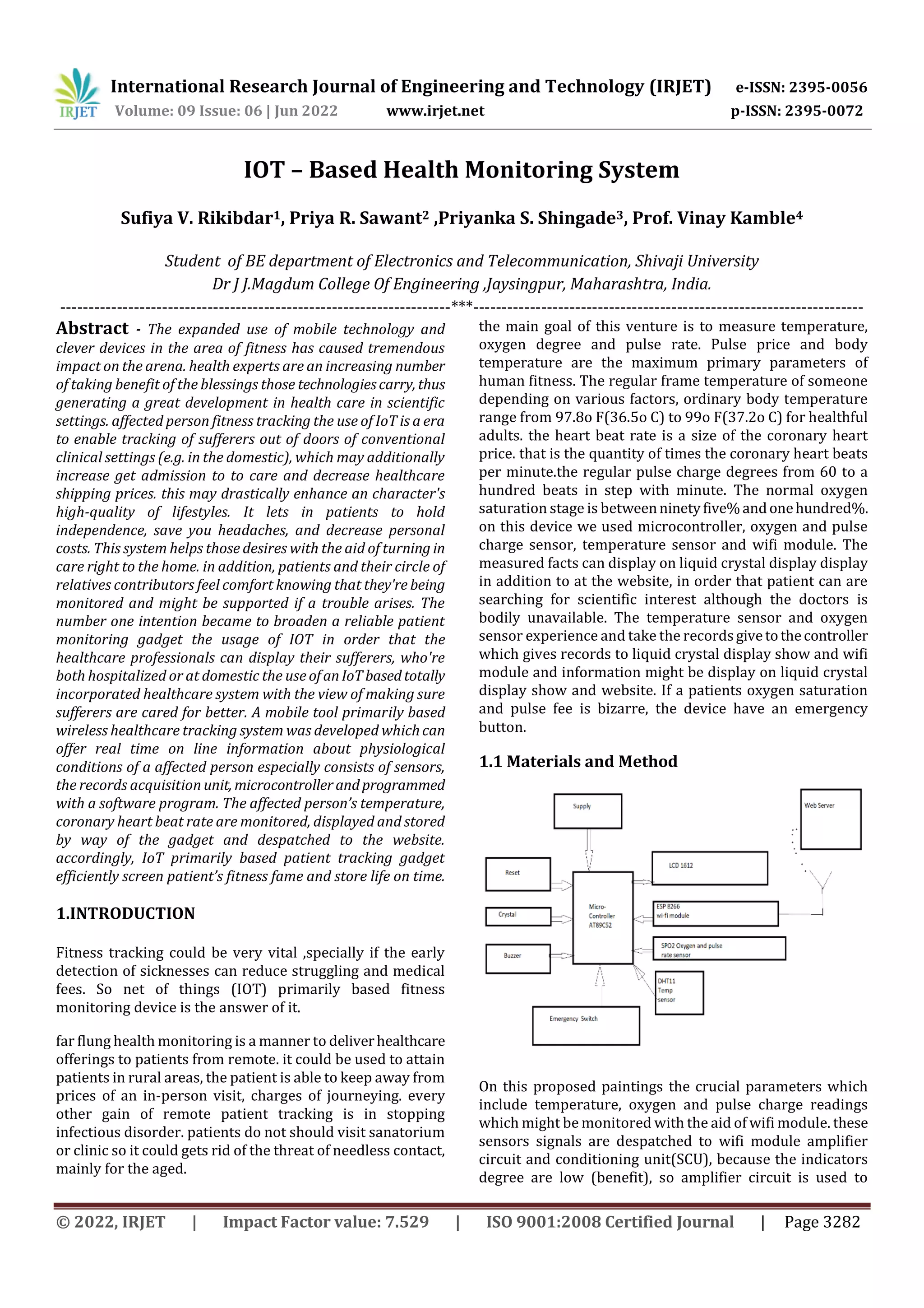 IOT – Based Health Monitoring System | PDF | Computer Peripherals | Computing