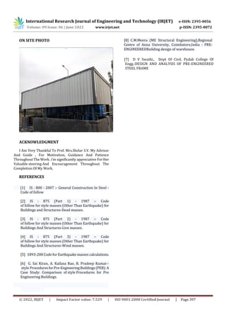 “ANALYSIS AND DESIGN OF PRE ENGINEERED BUILDING FOR INDUSTRIAL SHED IN ...