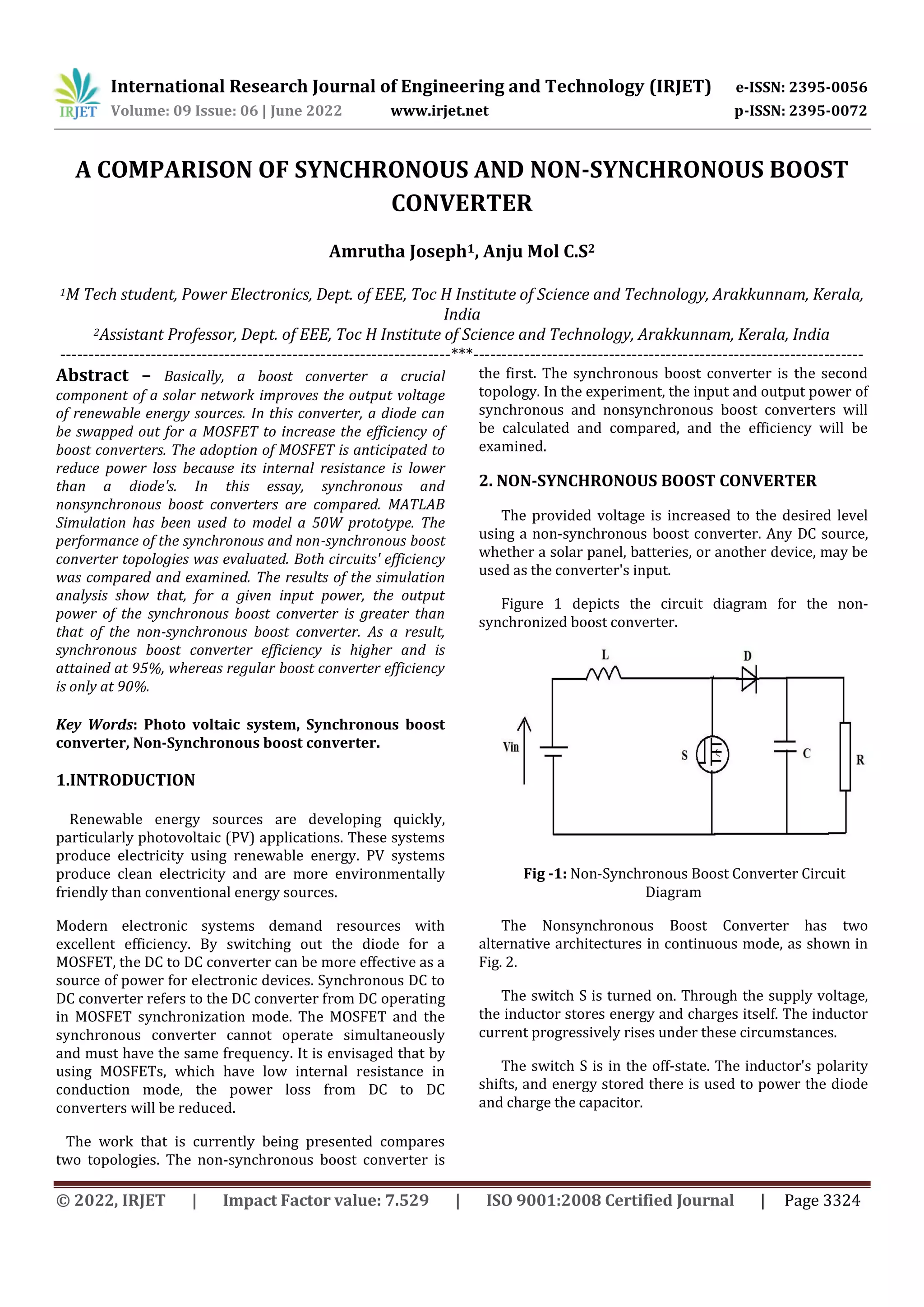 A Comparison Of Synchronous And Non Synchronous Boost Converter Pdf Gas And Electric Home