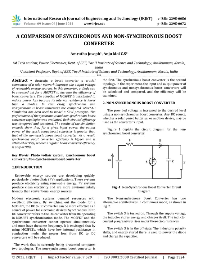 A COMPARISON OF SYNCHRONOUS AND NON-SYNCHRONOUS BOOST CONVERTER | PDF | Gas and Electric | Home ...