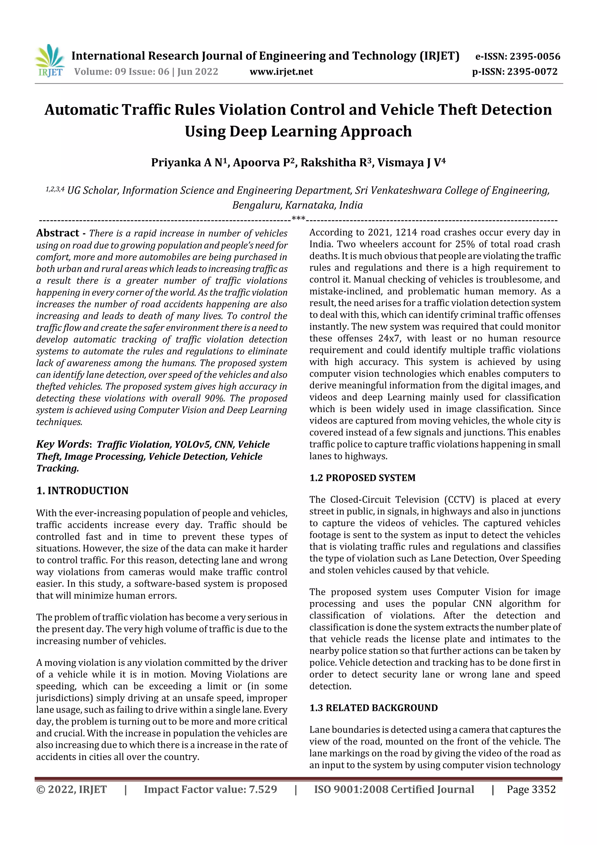 Automatic Traffic Rules Violation Control And Vehicle Theft Detection Using Deep Learning