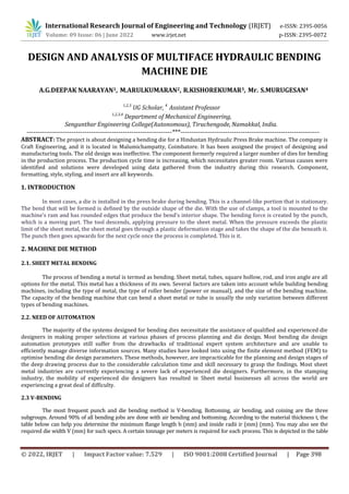 DESIGN AND ANALYSIS OF MULTIFACE HYDRAULIC BENDING MACHINE DIE | PDF