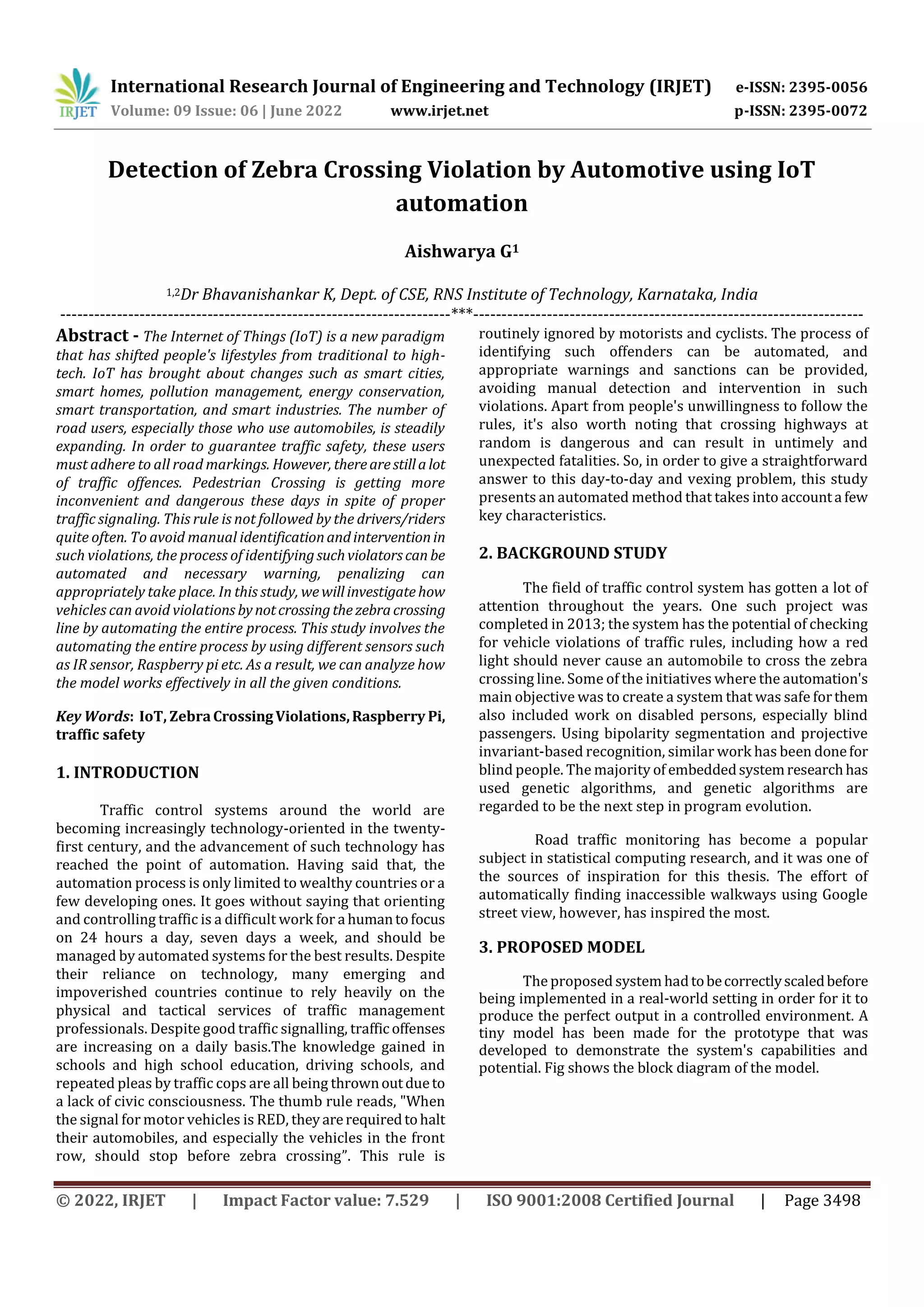 Detection of Zebra Crossing Violation by Automotive using IoT automation | PDF