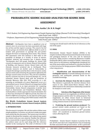 PROBABILISTIC SEISMIC HAZARD ANALYSIS FOR SEISMIC RISK ASSESSMENT | PDF