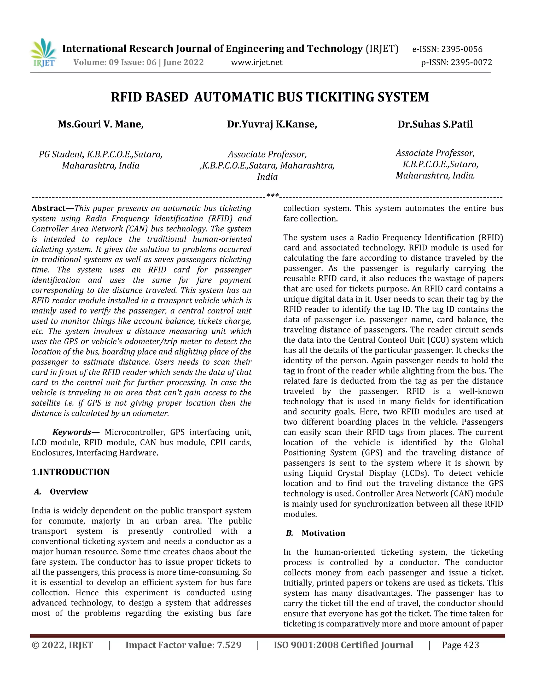 RFID BASED AUTOMATIC BUS TICKITING SYSTEM | PDF