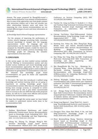 A Survey on Recommendation System based on Knowledge Graph and Machine Learning | PDF