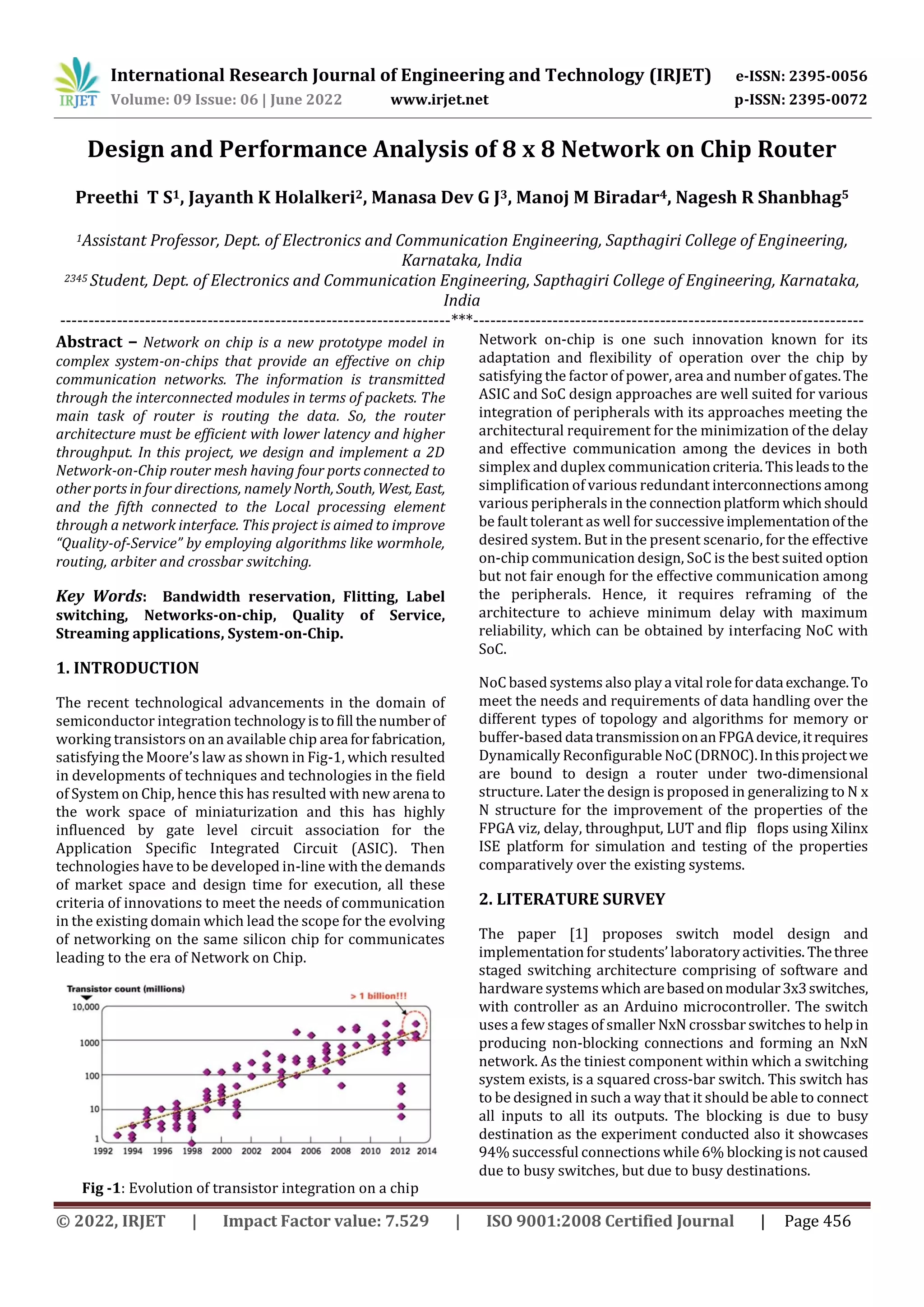 Design and Performance Analysis of 8 x 8 Network on Chip Router | PDF