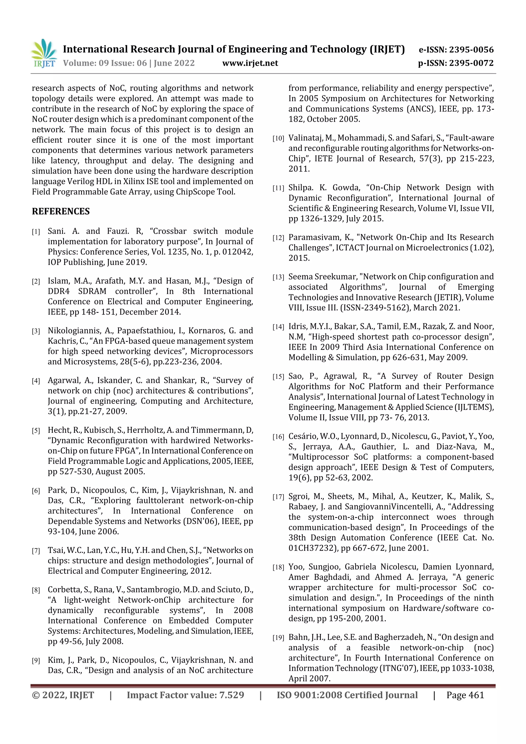 Design and Performance Analysis of 8 x 8 Network on Chip Router | PDF