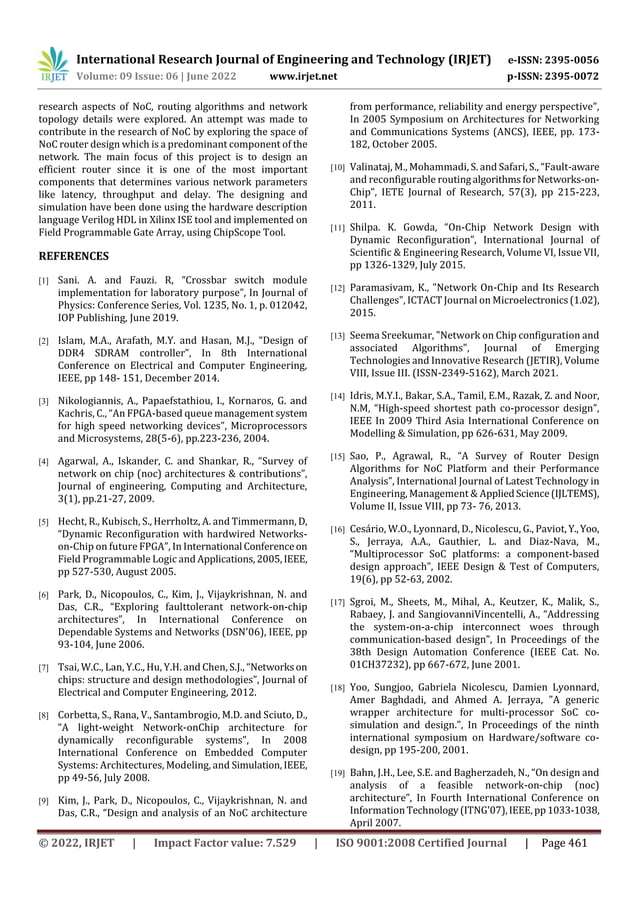 Design and Performance Analysis of 8 x 8 Network on Chip Router | PDF