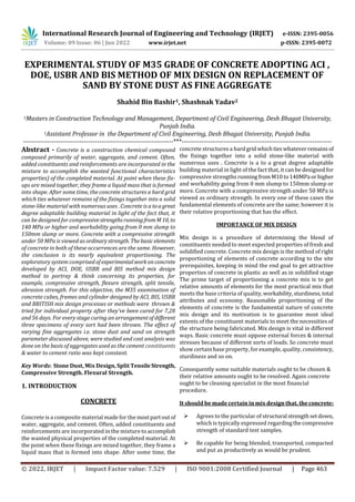 EXPERIMENTAL STUDY OF M35 GRADE OF CONCRETE ADOPTING ACI , DOE, USBR ...