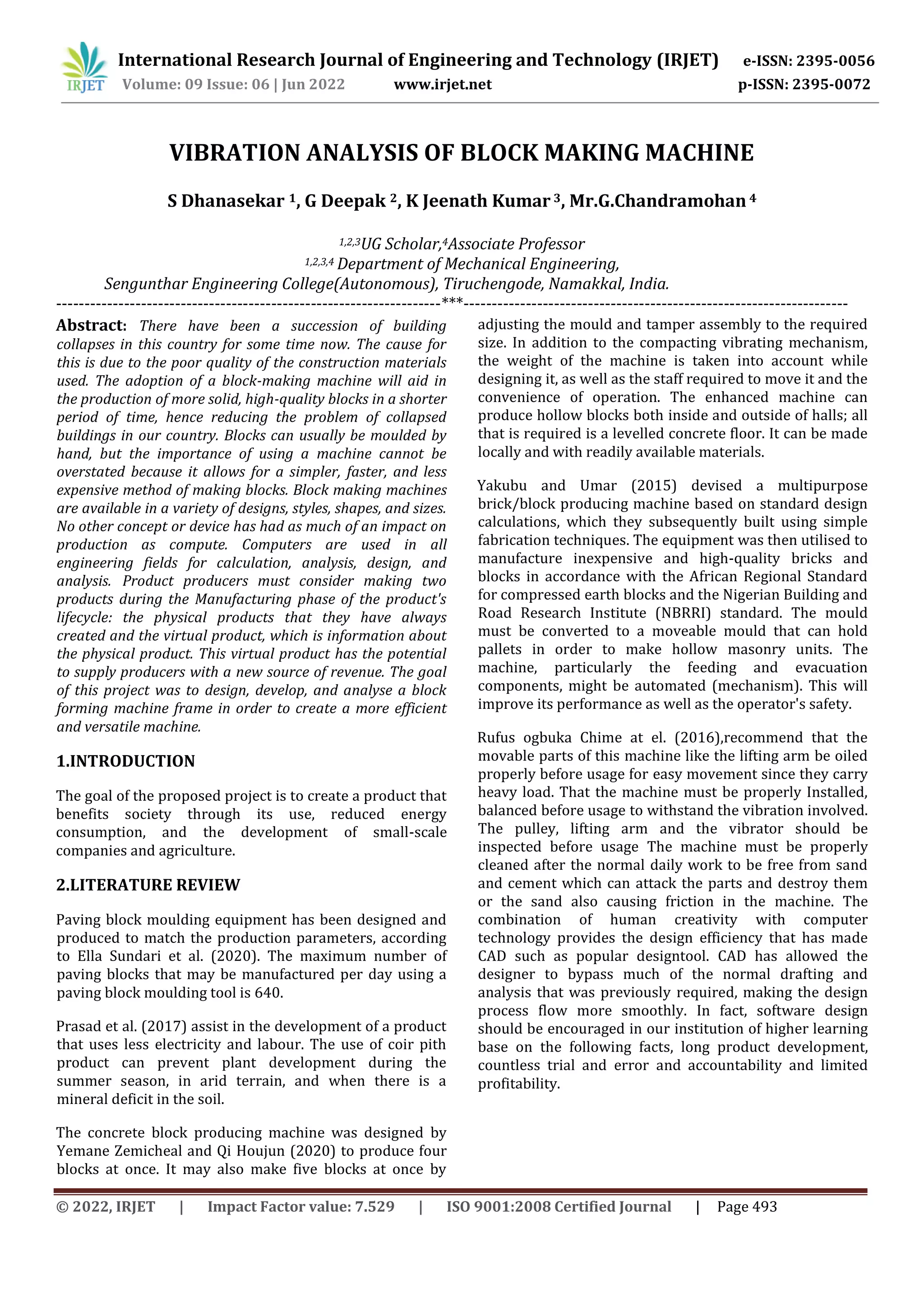 VIBRATION ANALYSIS OF BLOCK MAKING MACHINE | PDF