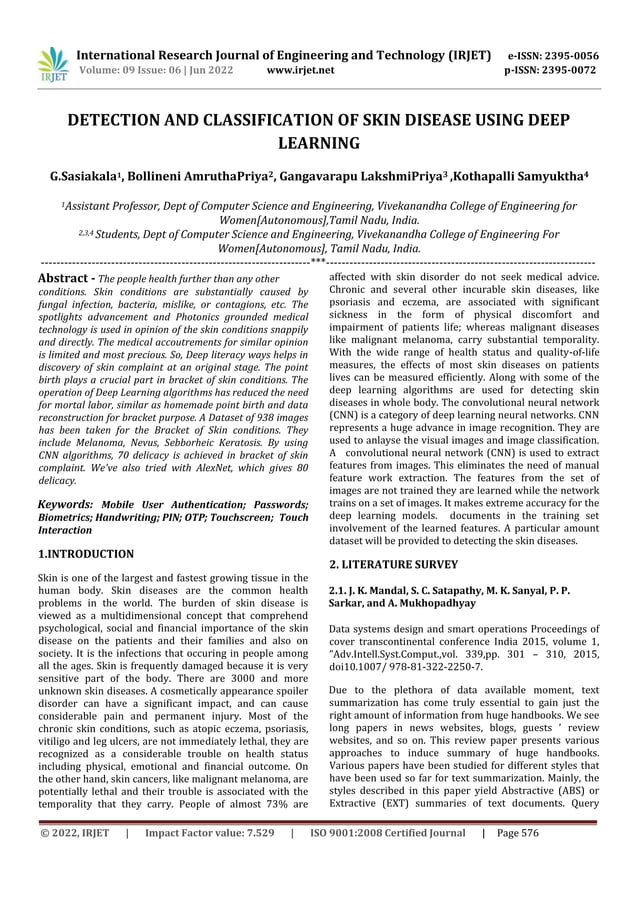 DETECTION AND CLASSIFICATION OF SKIN DISEASE USING DEEP LEARNING | PDF | Skin and Dermatology ...