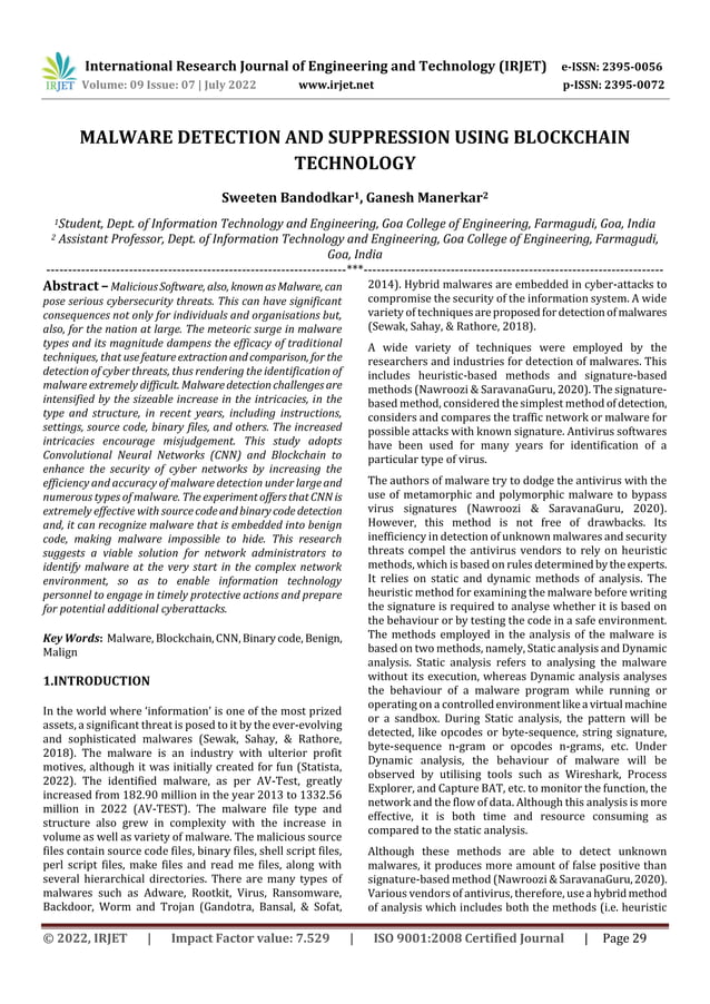 MALWARE DETECTION AND SUPPRESSION USING BLOCKCHAIN TECHNOLOGY | PDF | Antivirus Software ...