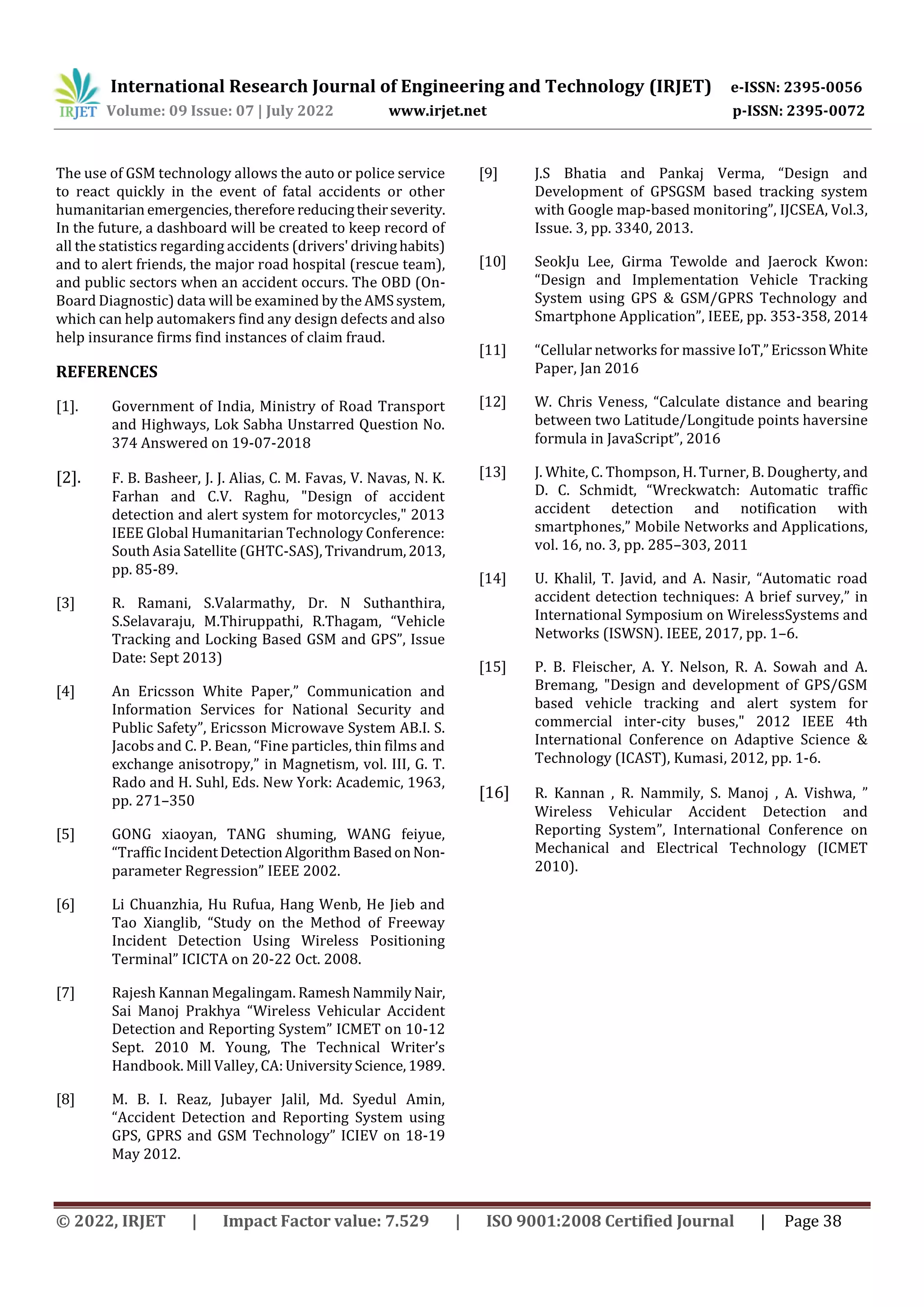 SMART ACCIDENT DETECTION AND ALERT MESSAGE SYSTEM | PDF