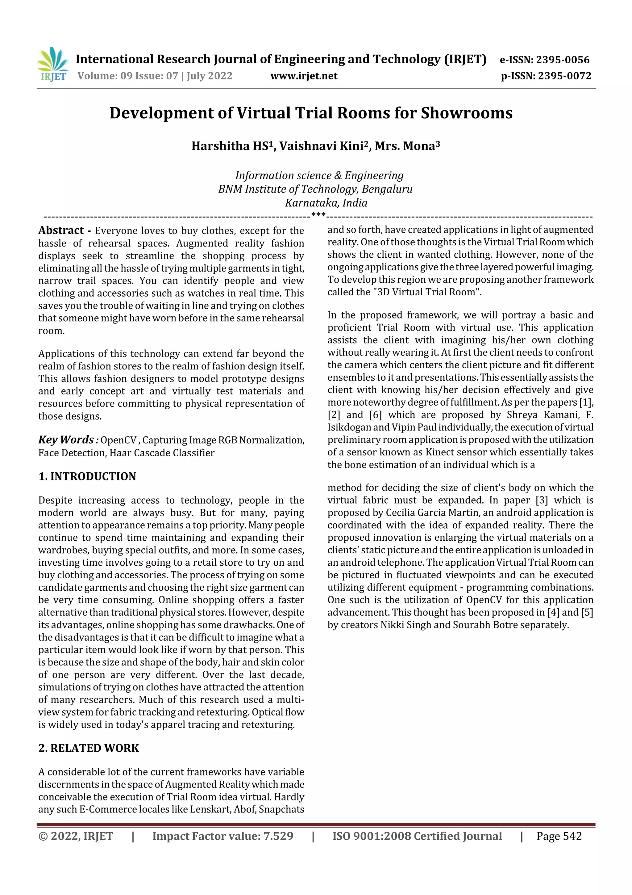 Development of Virtual Trial Rooms for Showrooms | PDF | Cameras and Camcorders | Consumer ...