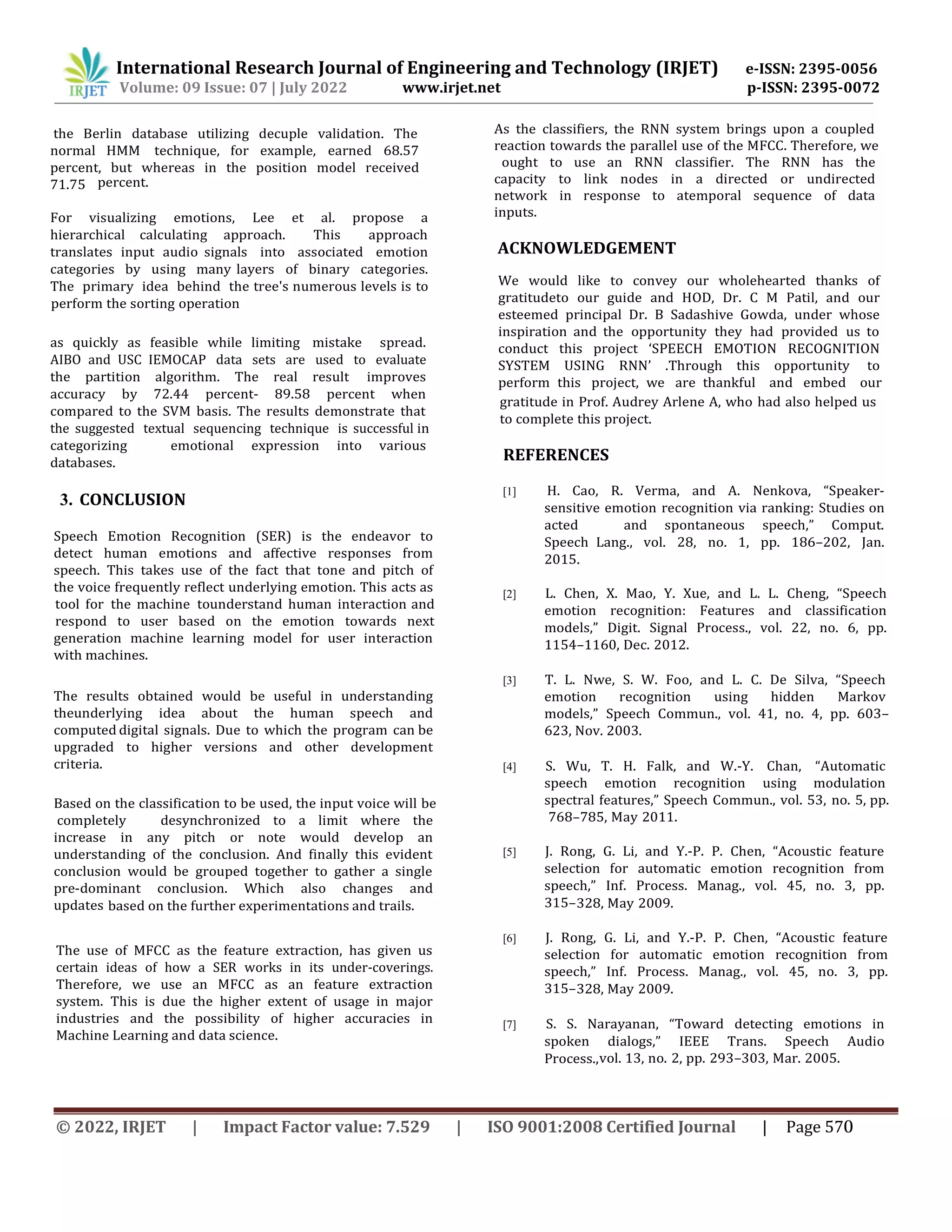 SPEECH EMOTION RECOGNITION SYSTEM USING RNN | PDF