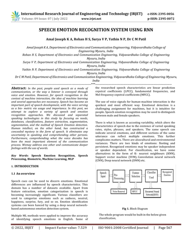 SPEECH EMOTION RECOGNITION SYSTEM USING RNN | PDF