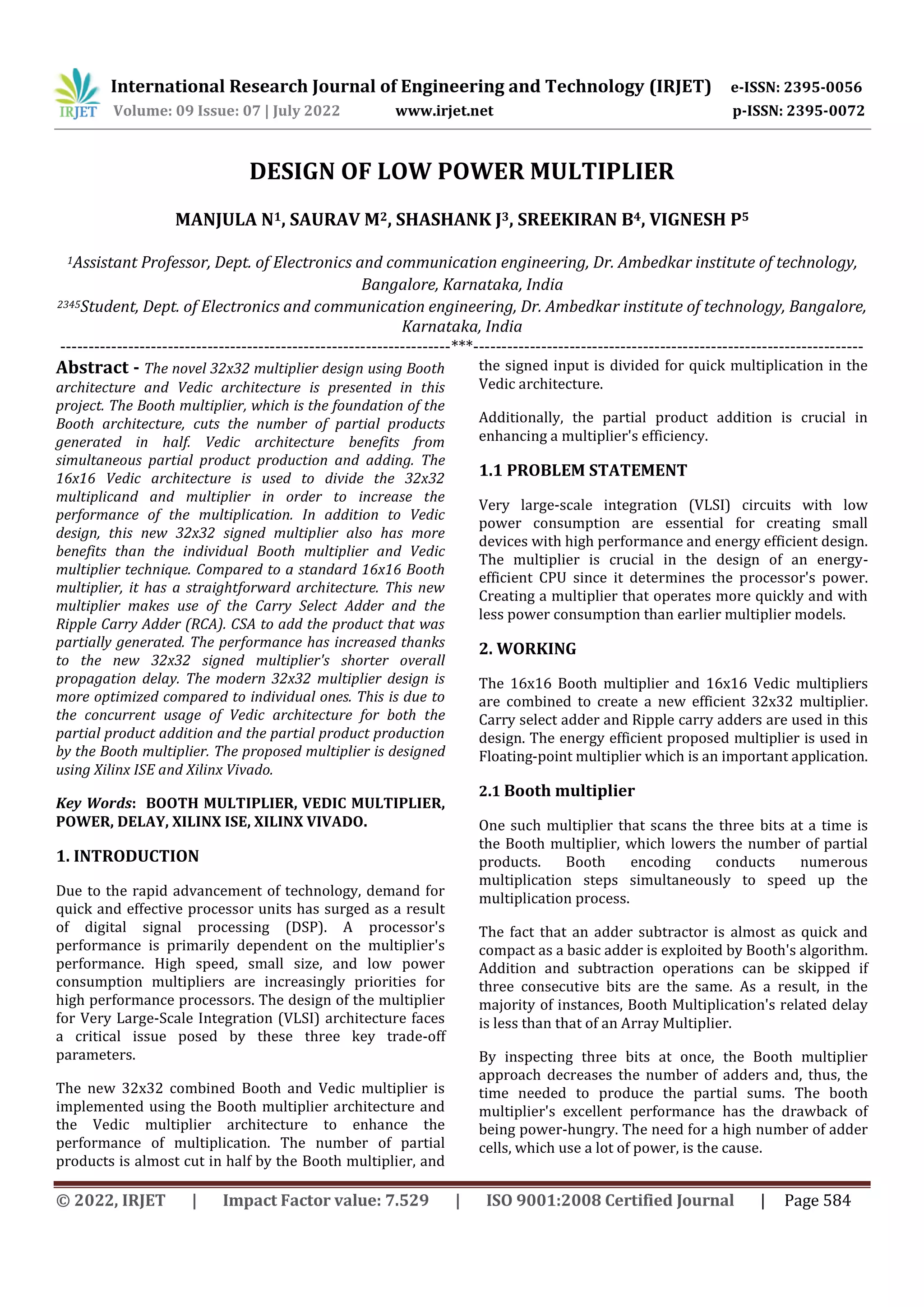 DESIGN OF LOW POWER MULTIPLIER | PDF | Computer Software and Applications | Computing
