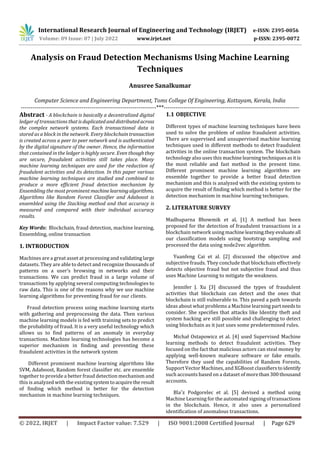 Analysis on Fraud Detection Mechanisms Using Machine Learning Techniques | PDF | Databases ...
