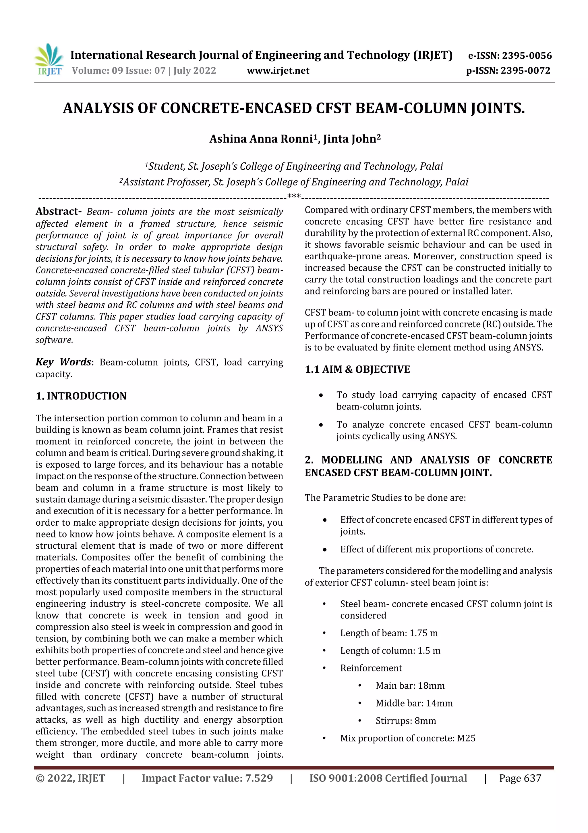 ANALYSIS OF CONCRETE-ENCASED CFST BEAM-COLUMN JOINTS. | PDF