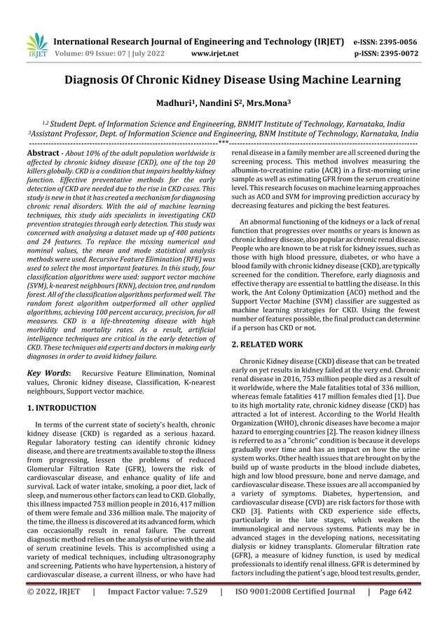 Diagnosis Of Chronic Kidney Disease Using Machine Learning | PDF