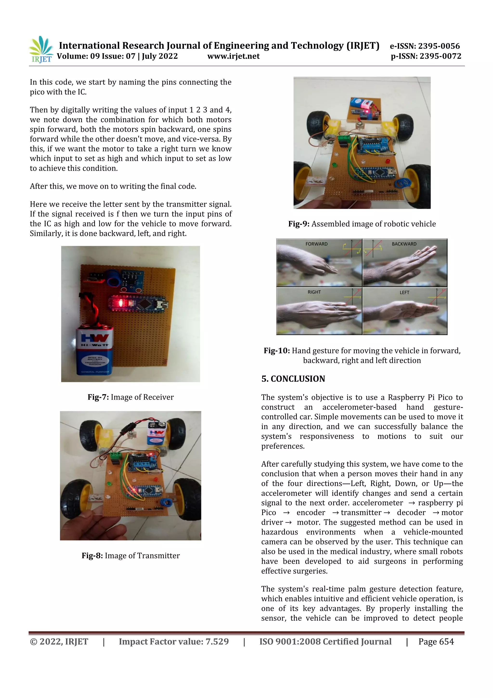 Vehicle Controlled by Hand Gesture Using Raspberry pi | PDF | Robotics | Technology & Computing