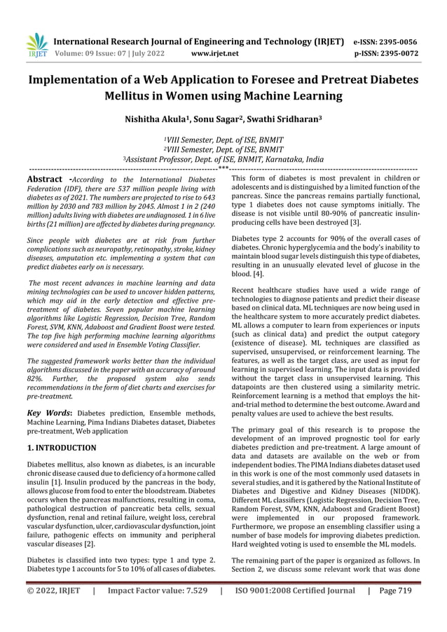 Implementation of a Web Application to Foresee and Pretreat Diabetes ...