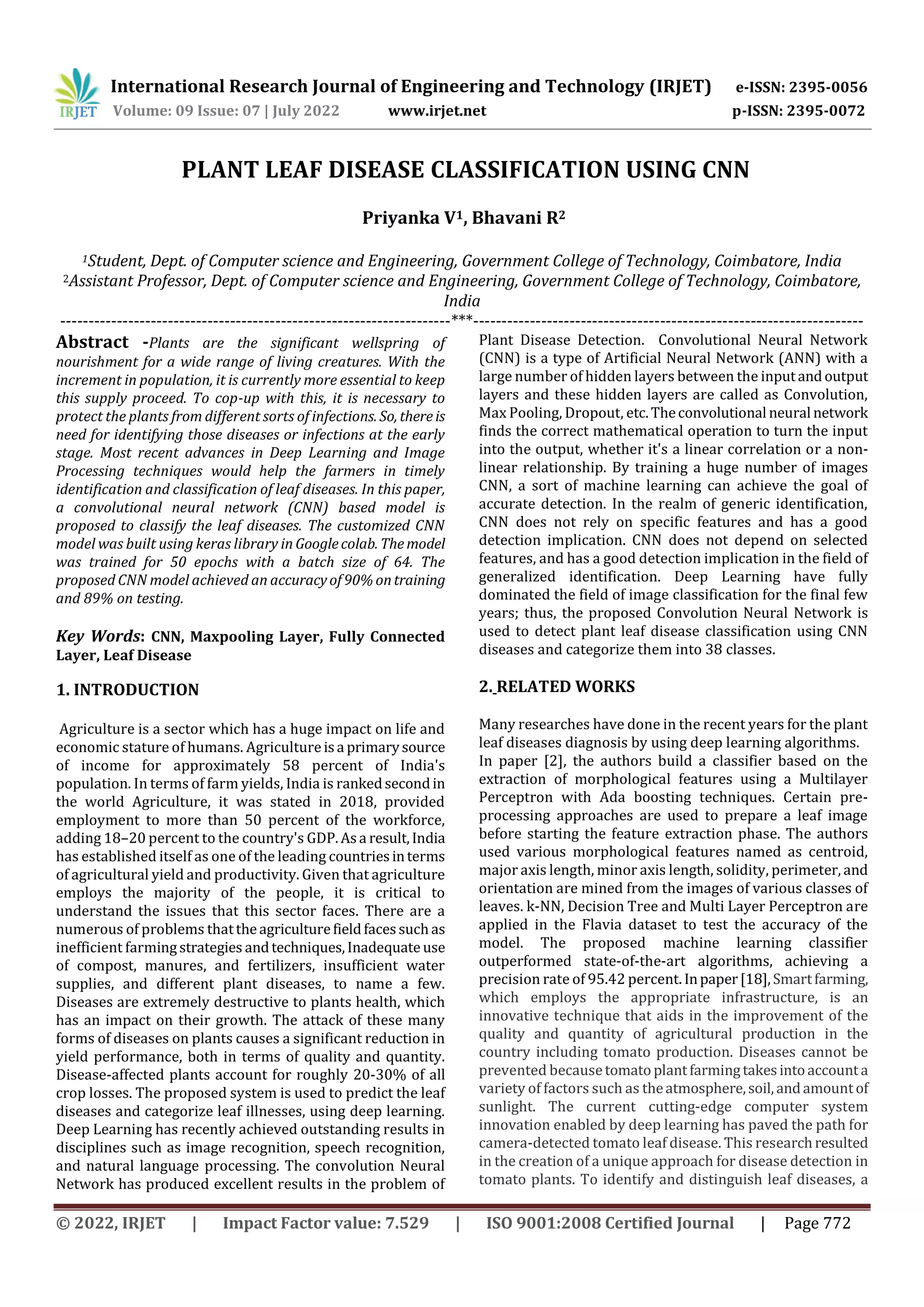 PLANT LEAF DISEASE CLASSIFICATION USING CNN | PDF | Agriculture | Industries