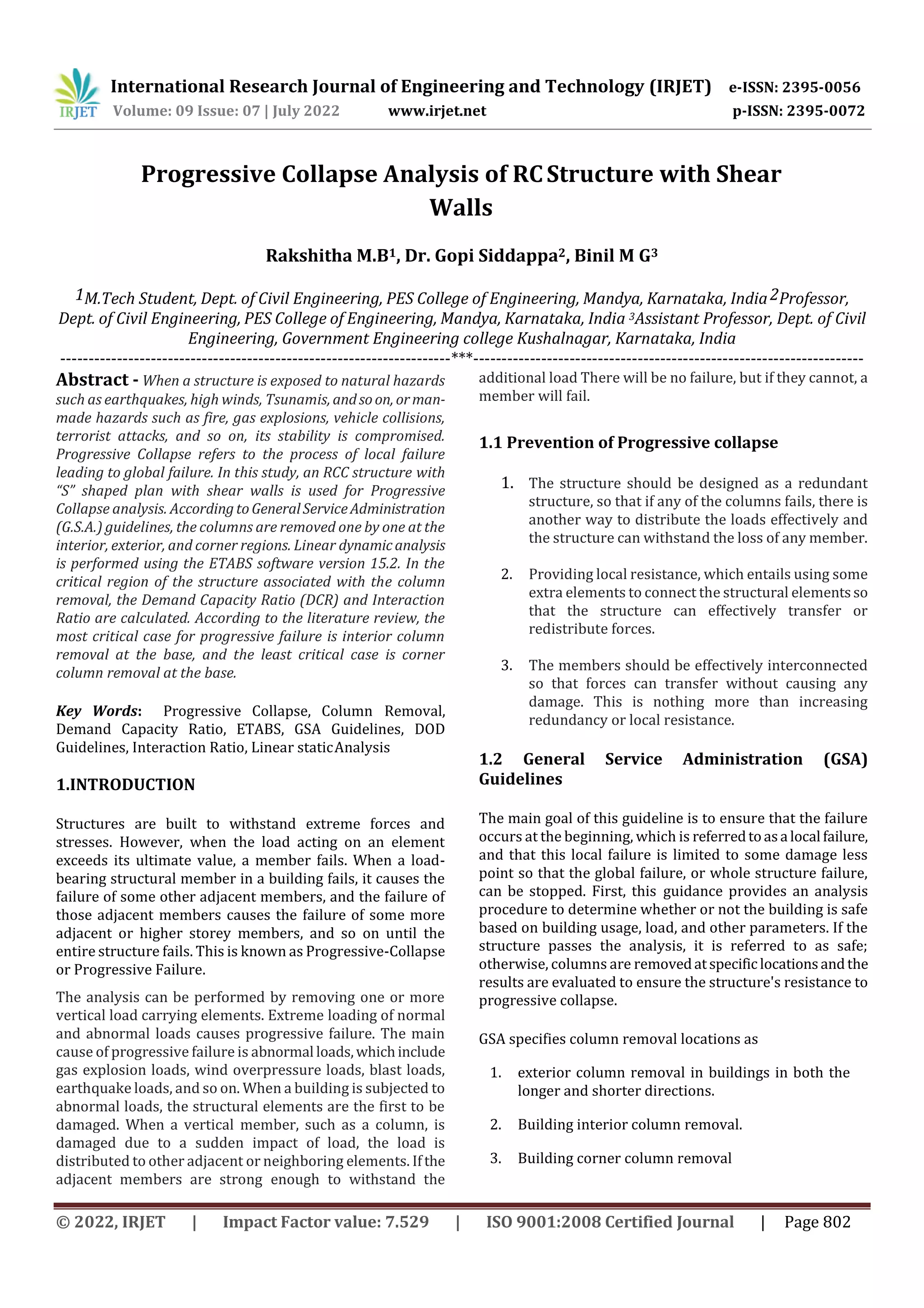 Progressive Collapse Analysis of RC Structure with Shear Walls | PDF