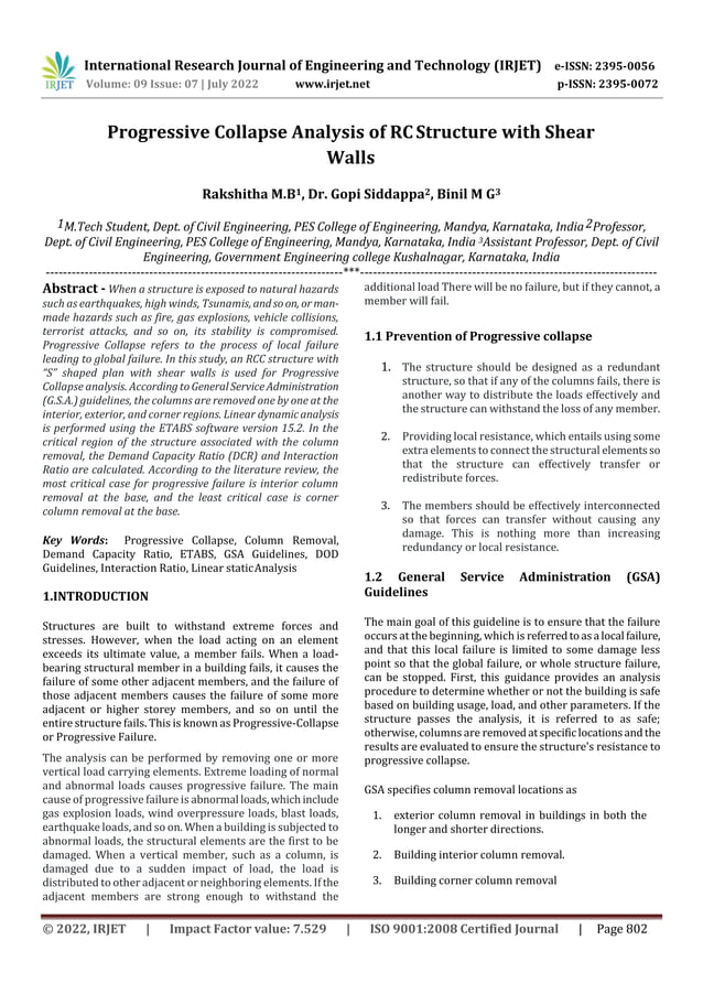 Progressive Collapse Analysis of RC Structure with Shear Walls | PDF
