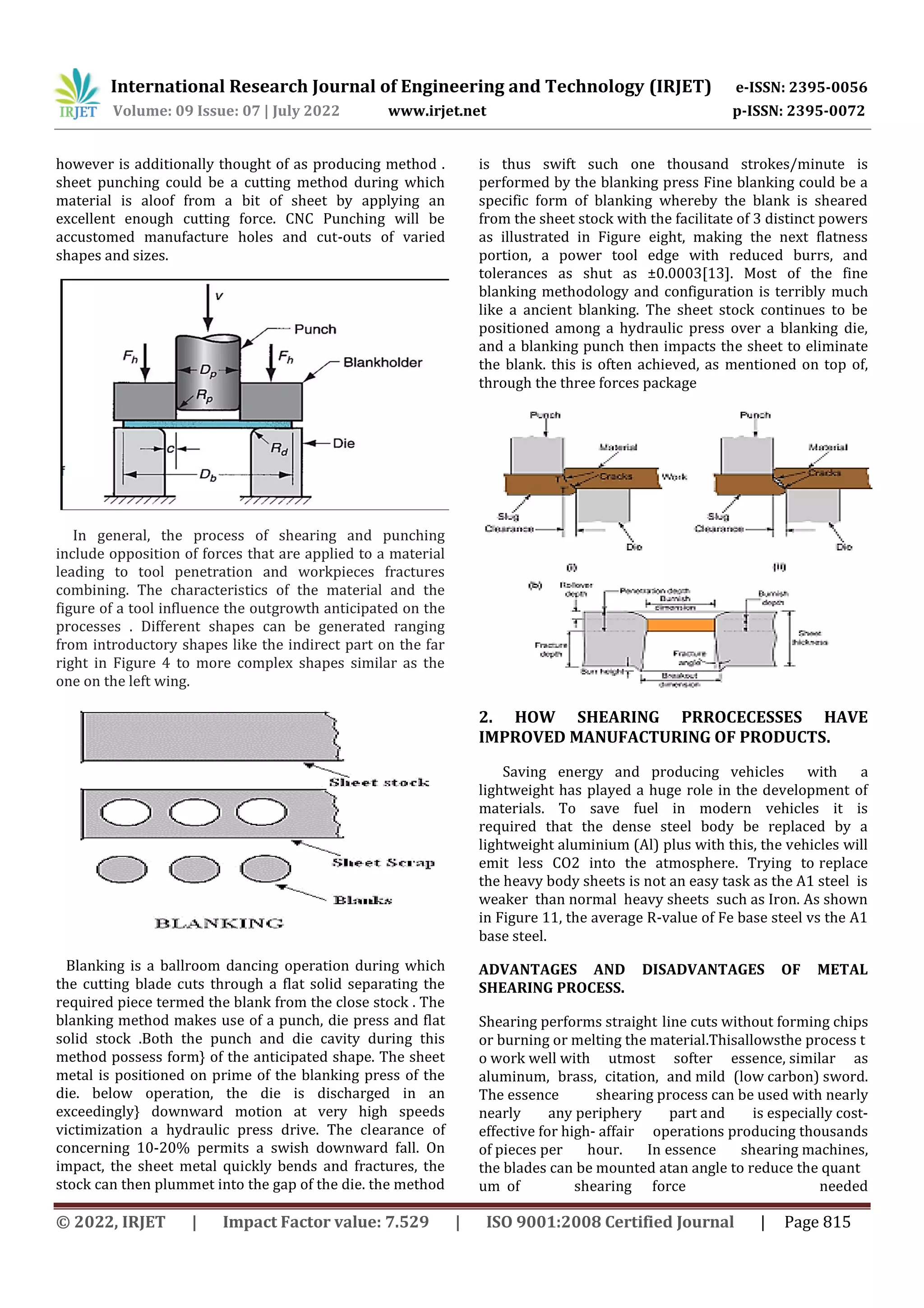 SHEARING OPERATION IN SHEET METAL AND ITS APPLICATION. | PDF