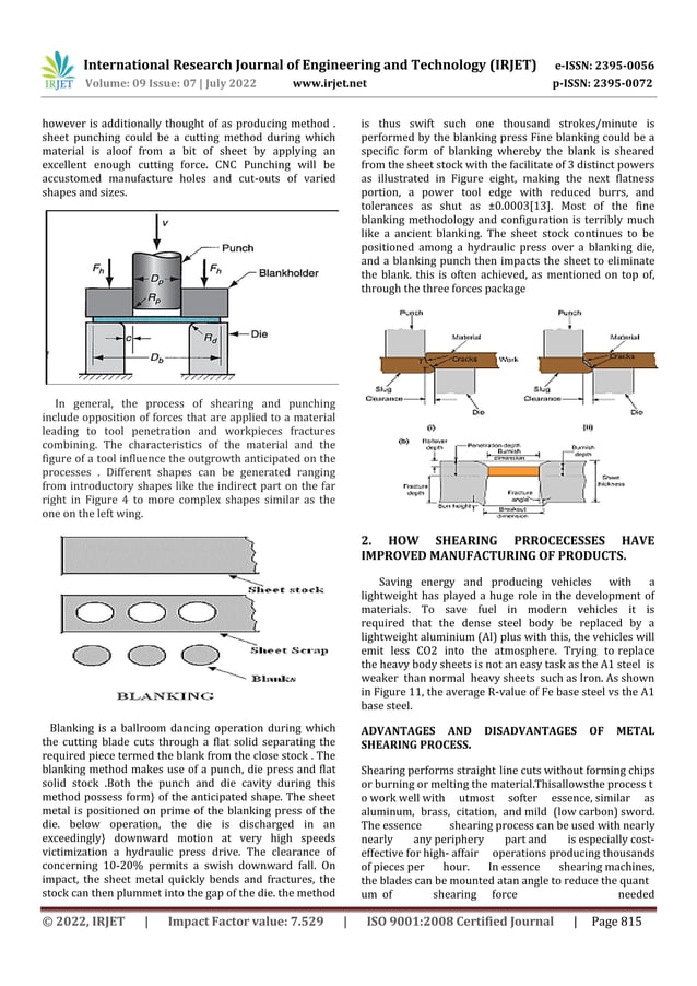 SHEARING OPERATION IN SHEET METAL AND ITS APPLICATION. | PDF
