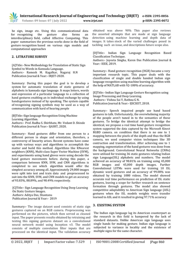 KANNADA SIGN LANGUAGE RECOGNITION USINGMACHINE LEARNING | PDF