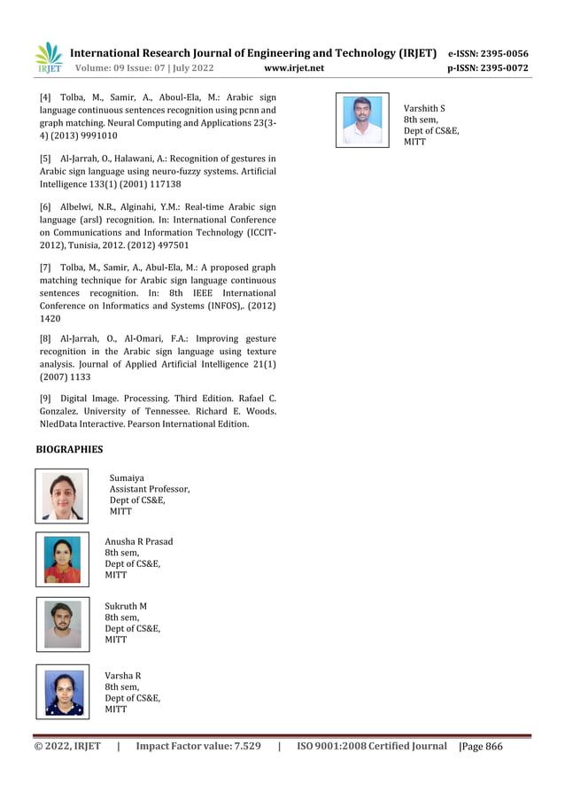 KANNADA SIGN LANGUAGE RECOGNITION USINGMACHINE LEARNING | PDF