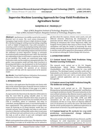 Supervise Machine Learning Approach for Crop Yield Prediction in ...