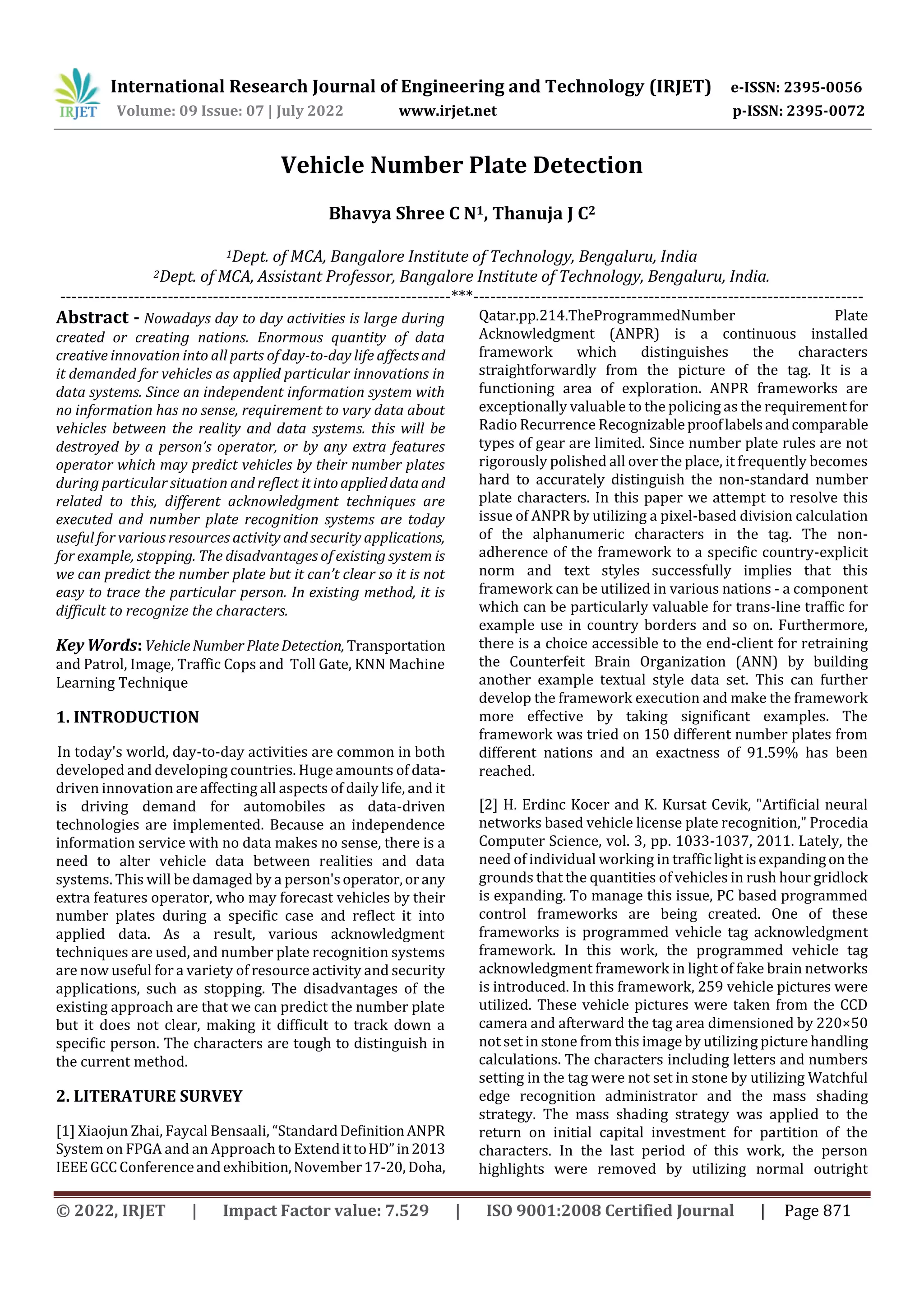 Vehicle Number Plate Detection | PDF
