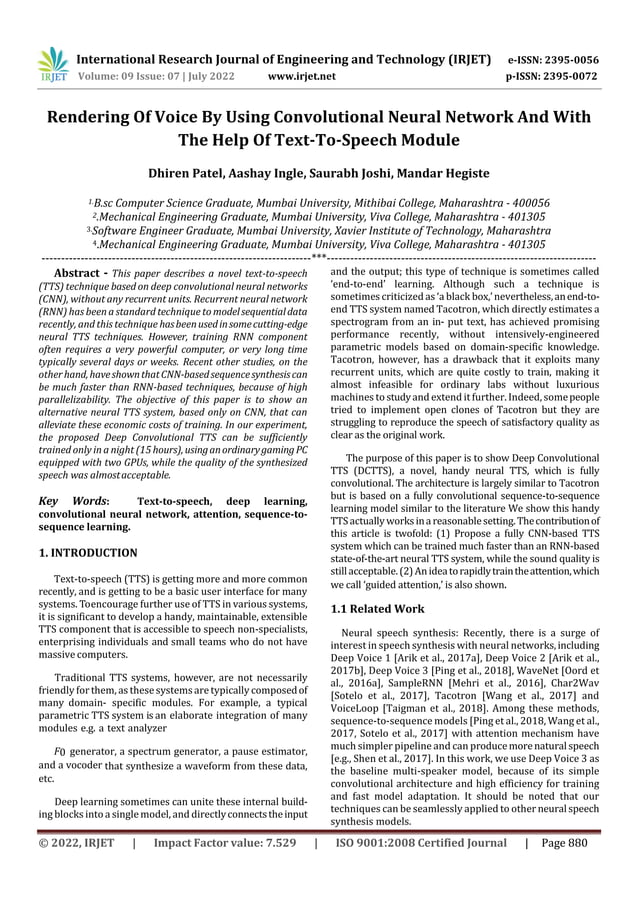 Rendering Of Voice By Using Convolutional Neural Network And With The ...