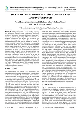 TOURS AND TRAVEL RECOMMEND SYSTEM USING MACHINE LEARNING TECHNIQUES | PDF