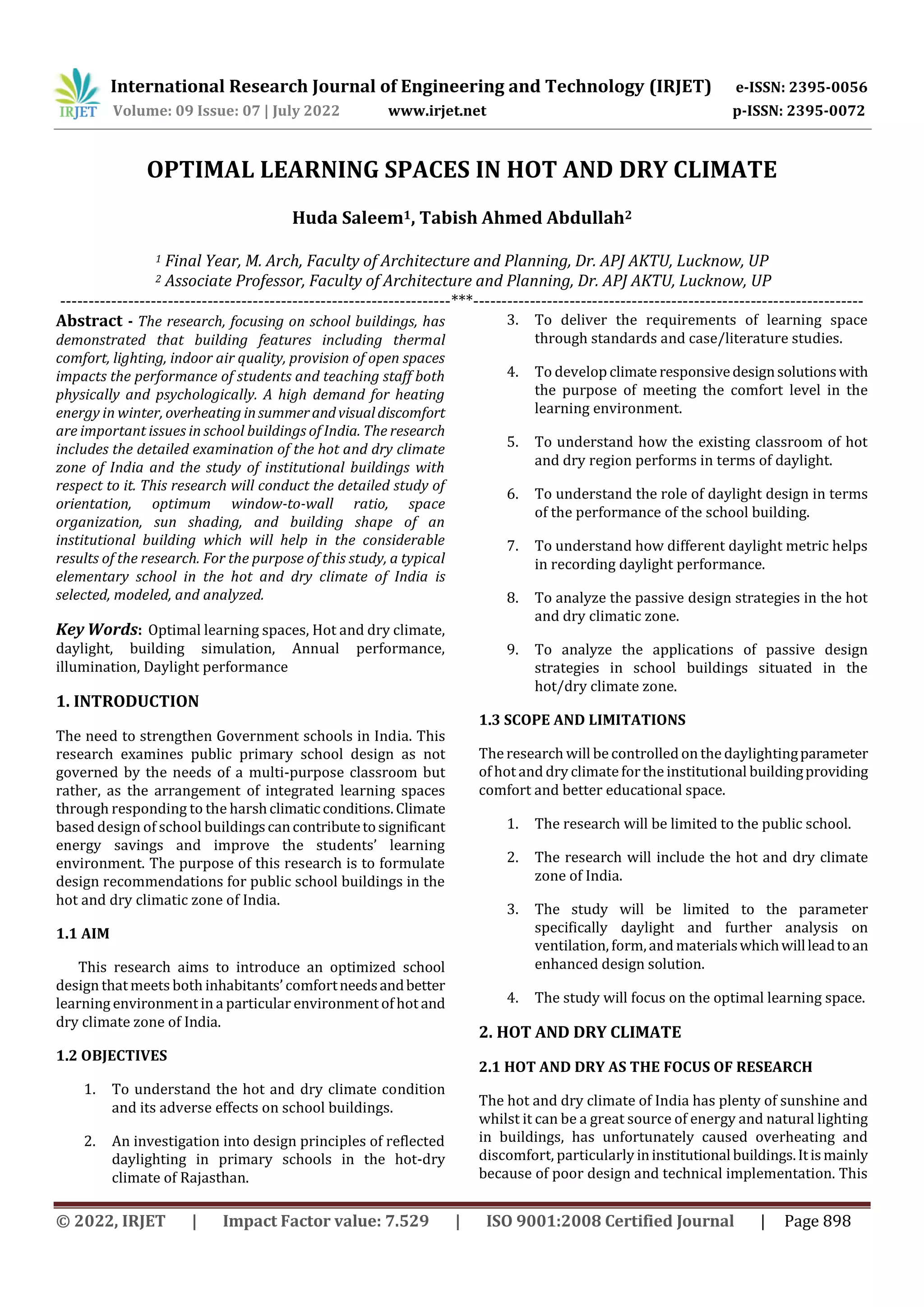 OPTIMAL LEARNING SPACES IN HOT AND DRY CLIMATE | PDF | Indoor Environmental Quality | Home & Garden