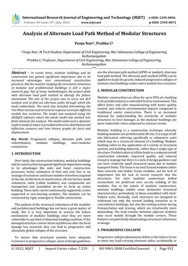 Analysis Of Alternate Load Path Method Of Modular Structures Pdf