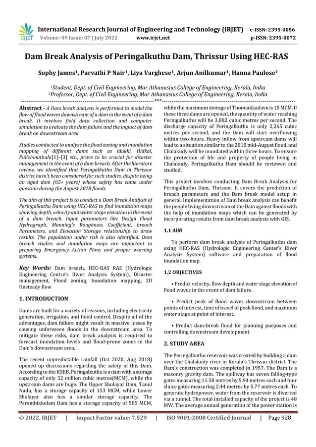 Dam Break Analysis of Peringalkuthu Dam, Thrissur Using HEC-RAS | PDF ...