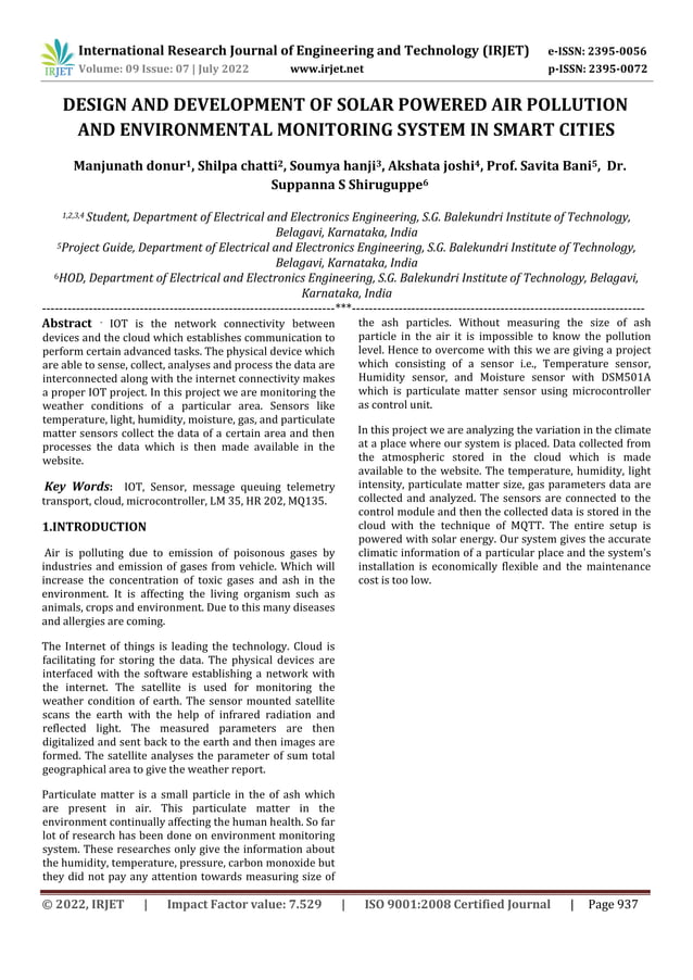 DESIGN AND DEVELOPMENT OF SOLAR POWERED AIR POLLUTION AND ENVIRONMENTAL MONITORING SYSTEM IN ...
