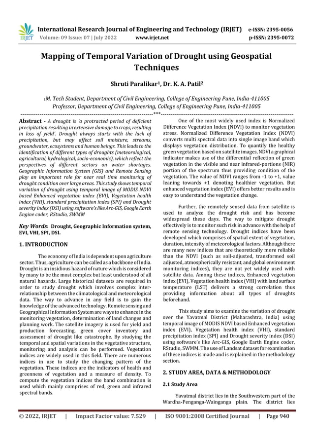 Mapping Of Temporal Variation Of Drought Using Geospatial Techniques Pdf
