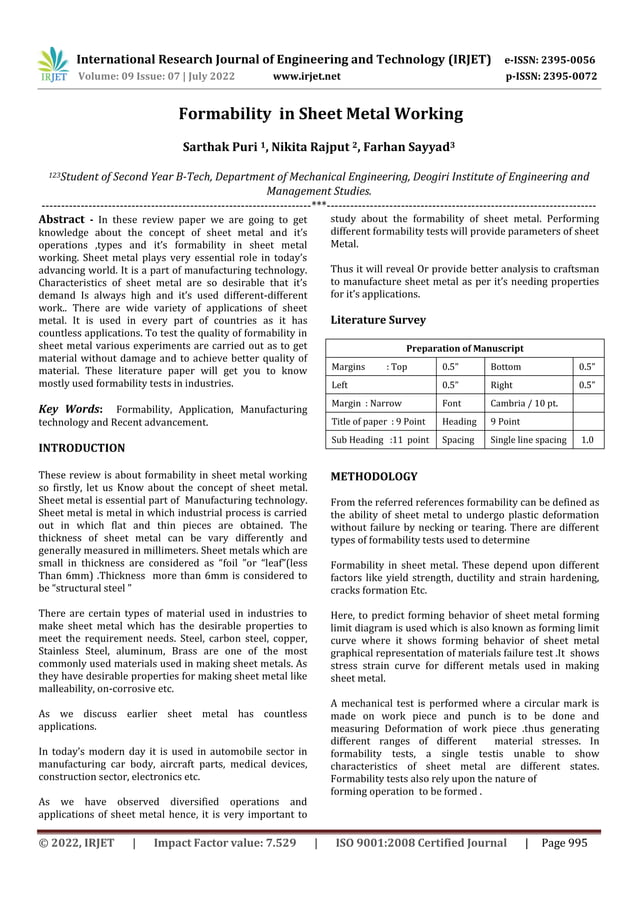 Formability in Sheet Metal Working | PDF
