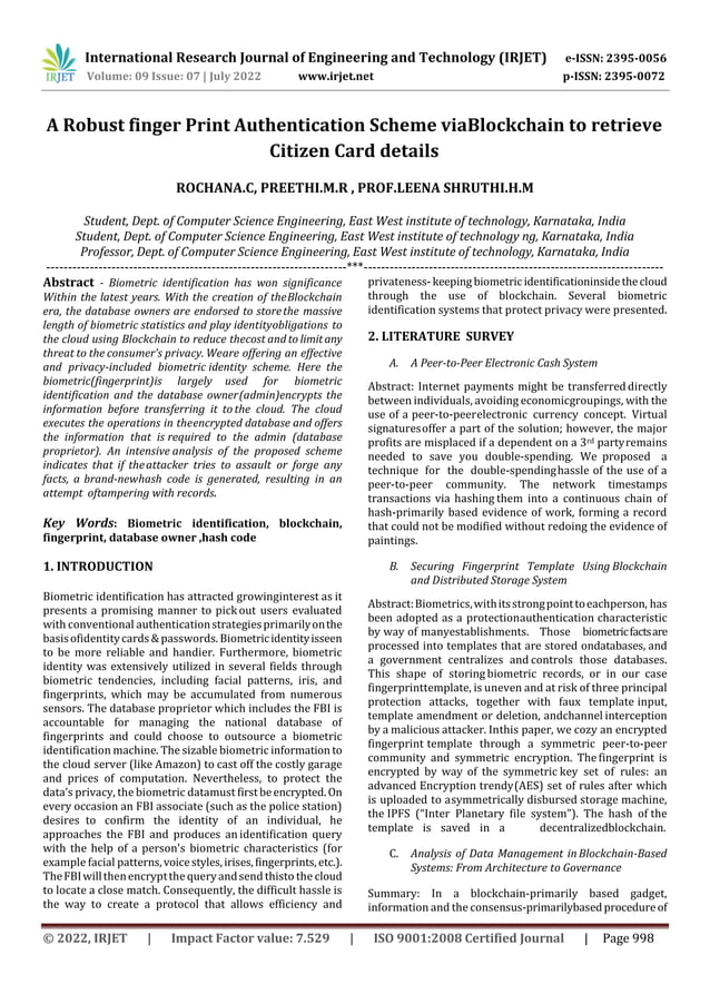 A Robust finger Print Authentication Scheme viaBlockchain to retrieve Citizen Card details | PDF ...