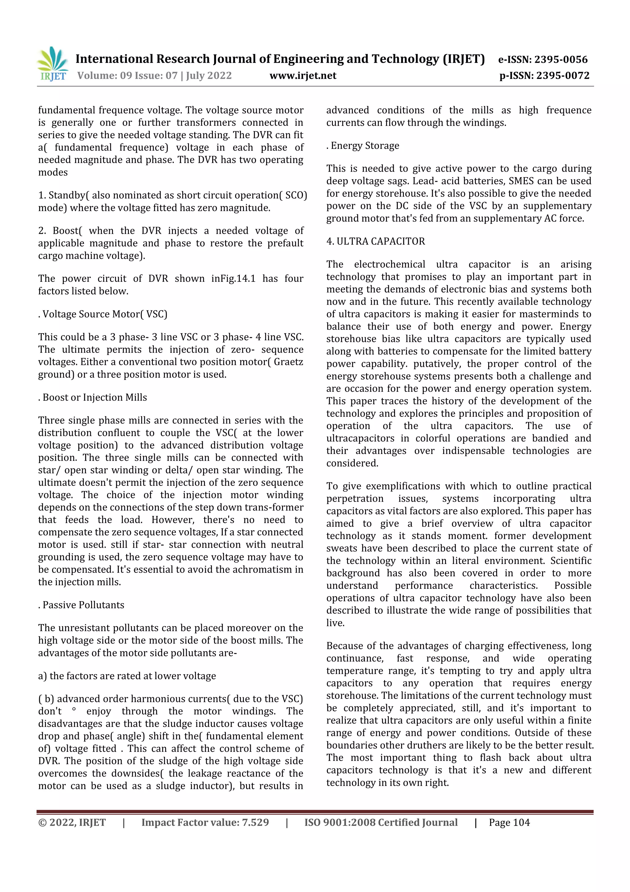 POWER QUALITY IMPROVEMENT OF DISTRIBUTION GRID USING ULTRA CAPACITOR ...