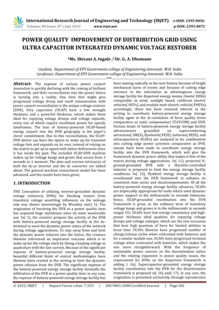 POWER QUALITY IMPROVEMENT OF DISTRIBUTION GRID USING ULTRA CAPACITOR INTEGRATED DYNAMIC VOLTAGE ...